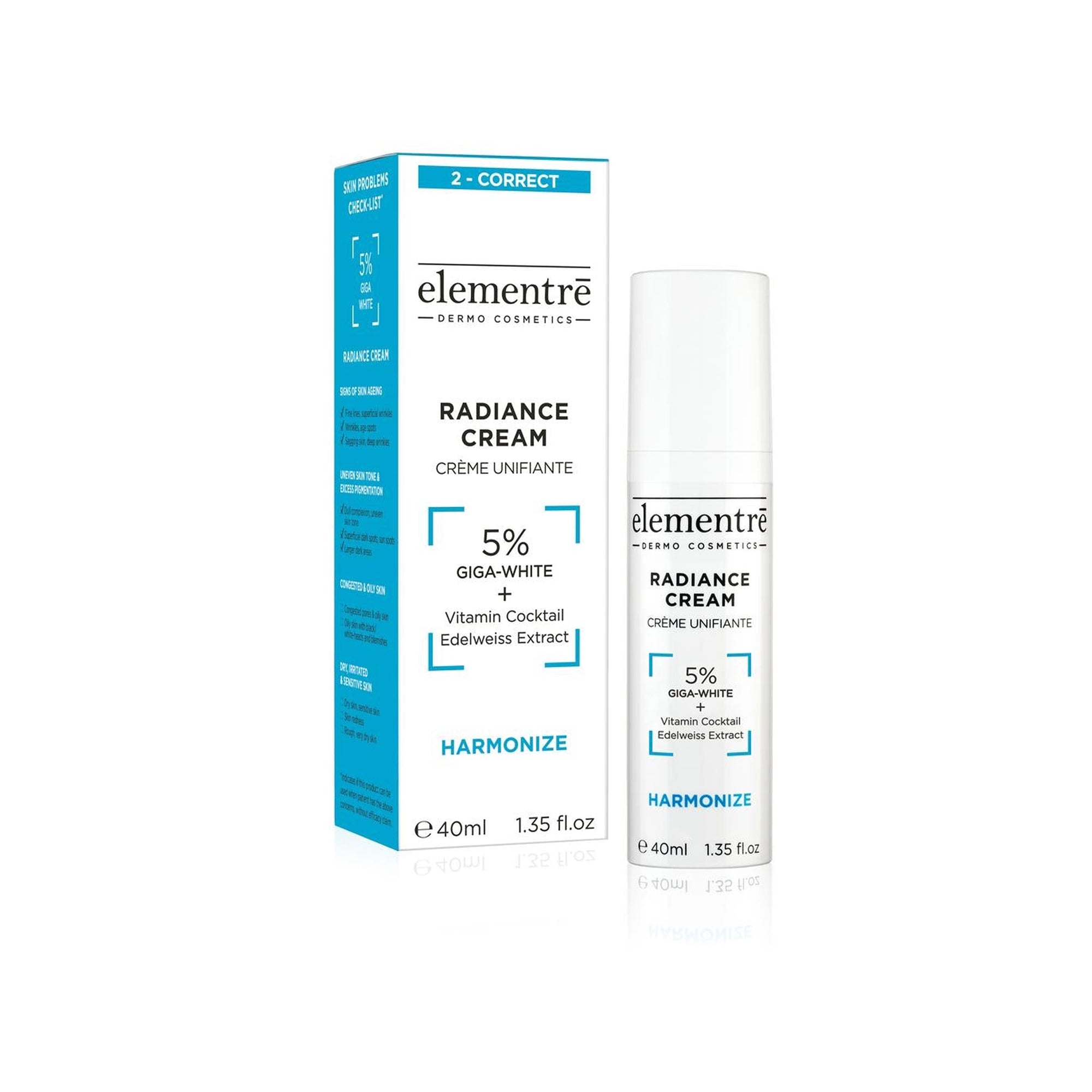 Face Cream 5% Giga-White Radiance Brightens Skin, Evens Tone Elementre